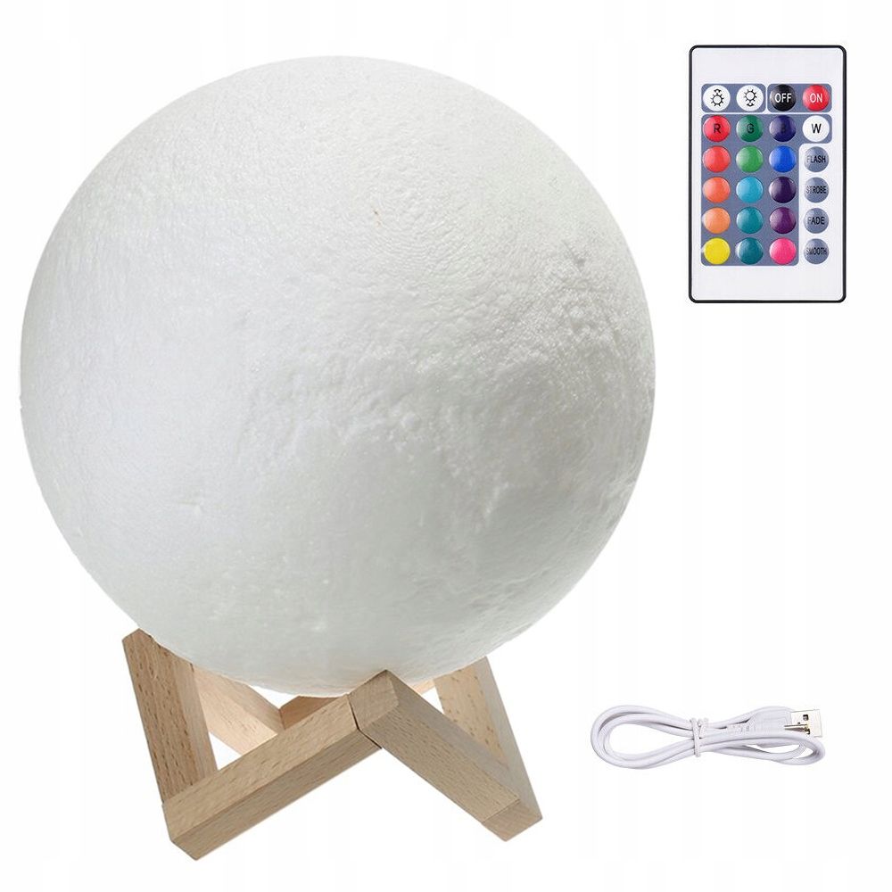 LAMPKA NOCNA KSIĘŻYC 3D RGB MOON LIGHT Z PILOTEM - ERLI.pl