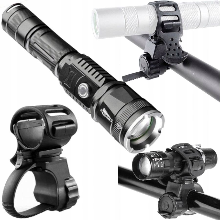 LATARKA LED 1200LM z powerbankiem 5 trybów ROWEROWA ROWER+UCHWYT ...