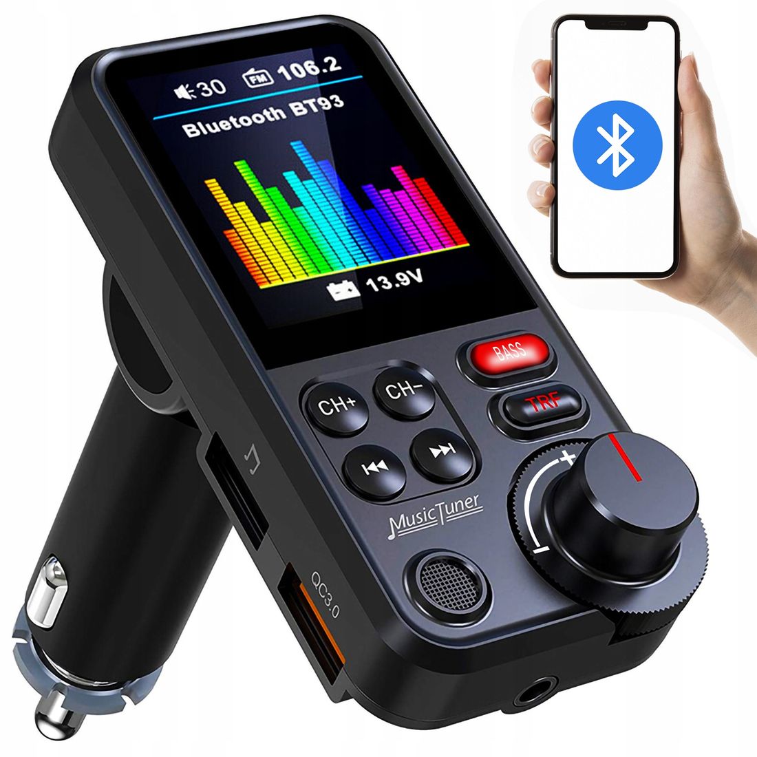TRANSMITER SAMOCHODOWY BLUETOOTH FM ŁADOWARKA 23W - ERLI.pl