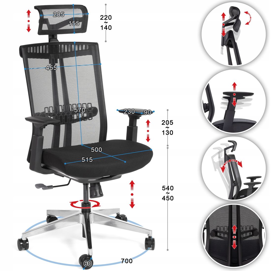 Ergonomiczny Fotel Biurowy Krzesło obrot Nario-200 - ERLI.pl