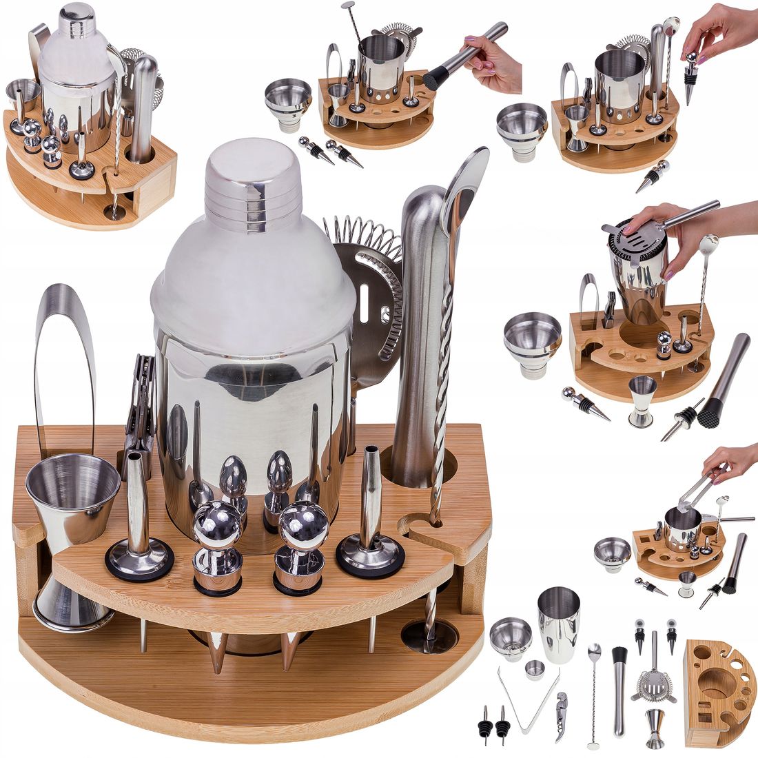 Zestaw BARMAŃSKI DO DRINKÓW bambusowa podstawka SHAKER duże 12 ...