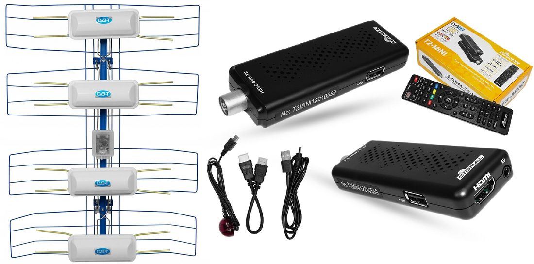 Tuner DVB-T2 SIGNAL T2-MINI HEVC + ANTENA SIATKOWA - ERLI.pl