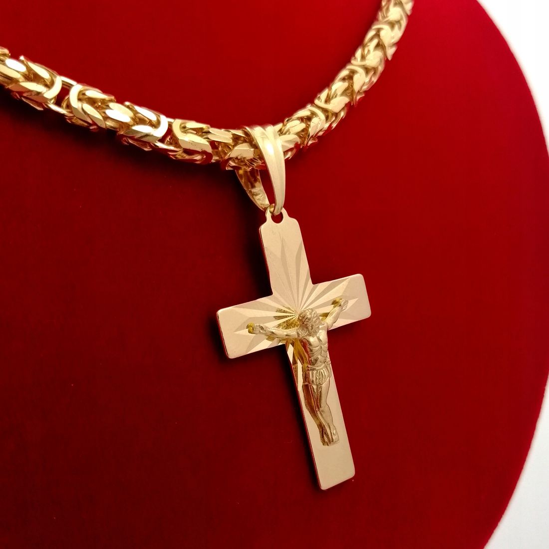 ELEGANCKI MĘSKI ZŁOTY NASZYJNIK Z KRZYŻYKIEM SPLOT KRÓLEWSKI 925 NA ...