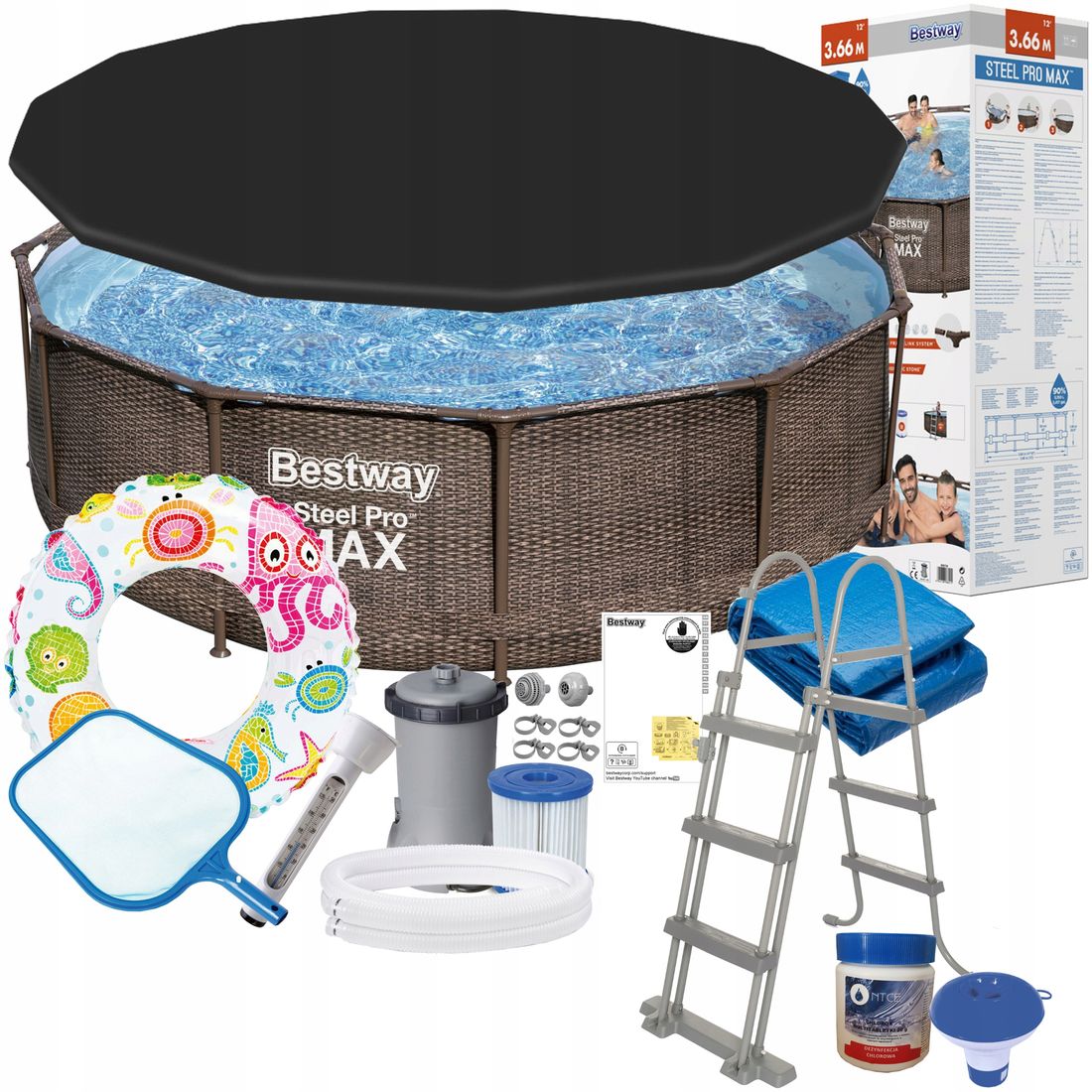 BESTWAY 56709 13w1 BASEN STELAŻOWY 366x100 RATTAN - ERLI.pl