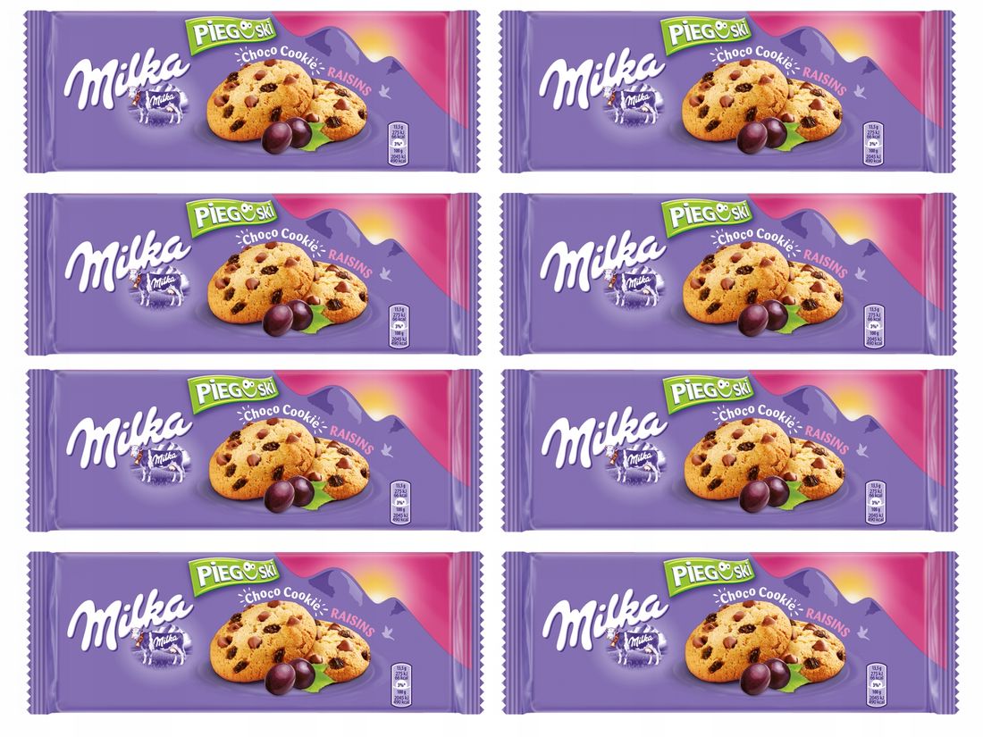 Milka Pieguski Choco Cookie z rodzynkami 135 g x8 - ERLI.pl