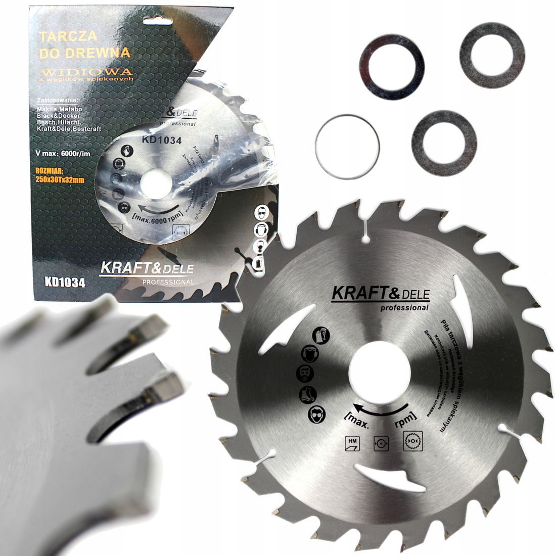 WIDIOWA TARCZA DO DREWNA 250x32mm 30T + REDUKCJE - ERLI.pl