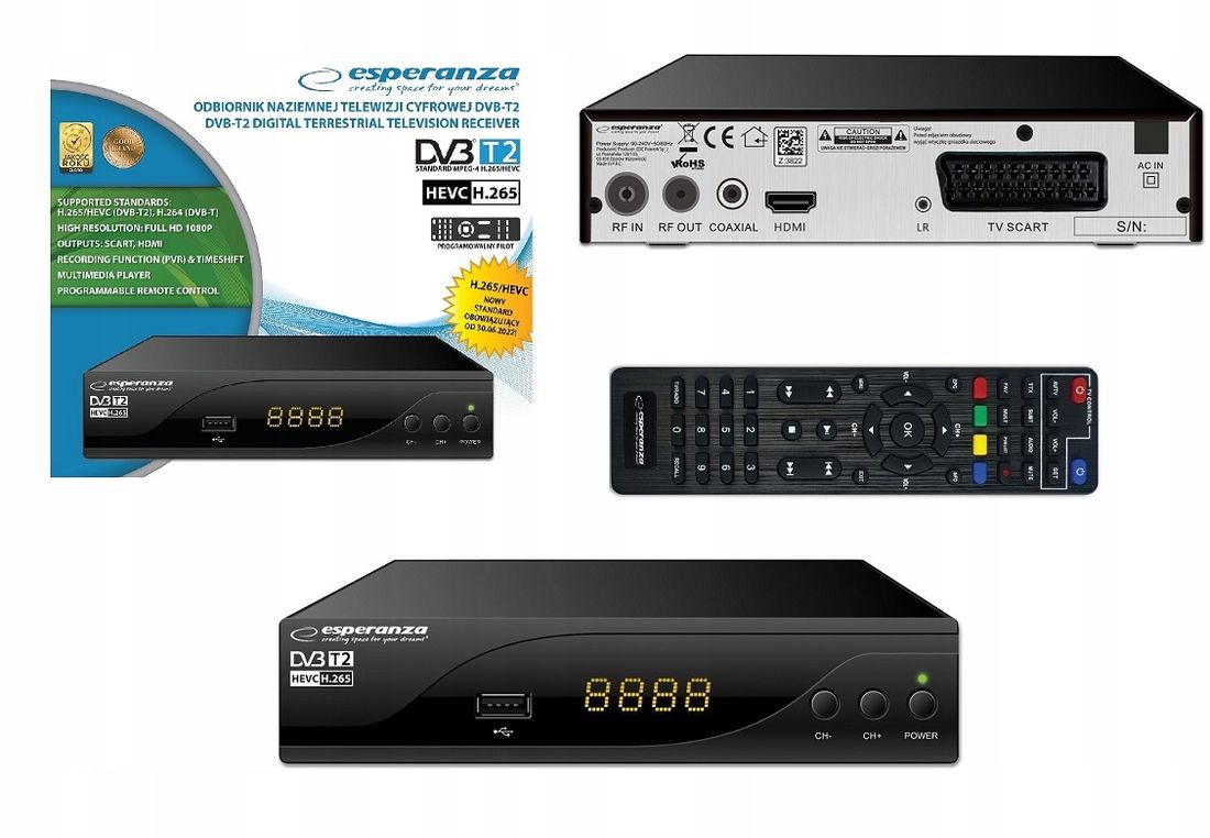 DEKODER TUNER TV NAZIEMNEJ HD DVB-T2 HEVC H.265 - ERLI.pl