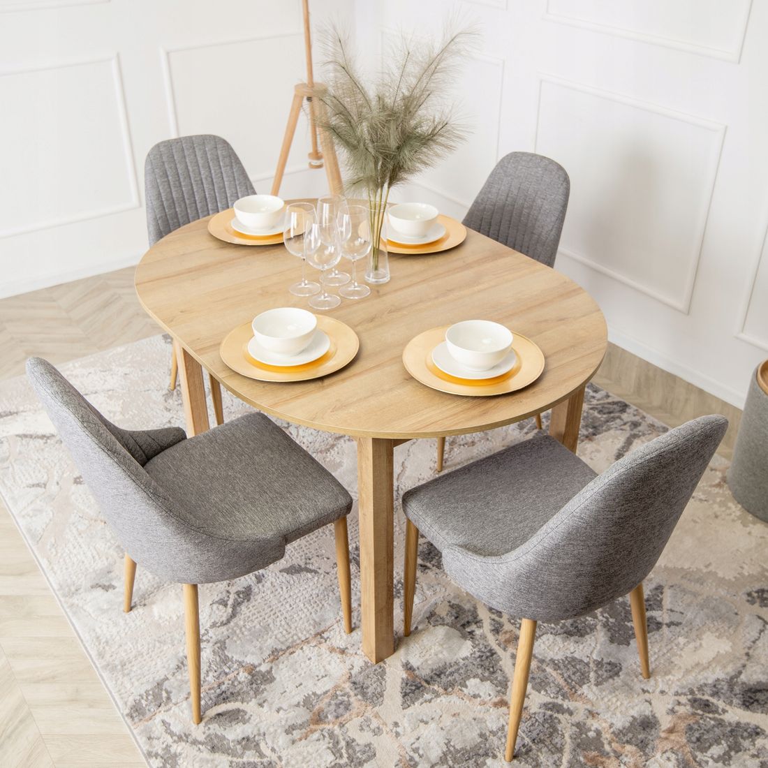 Zestaw Stół Okrągły Rozkładany z Krzesłami do Jadalni Salonu Kuchni ...