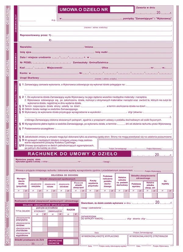 Druk umowa o dzieło A4 510-1h NOWY WZÓR rok 2022 - ERLI.pl
