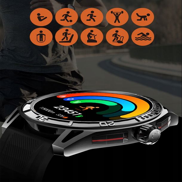 SMARTWATCH MĘSKI ZEGAREK ROZMOWY POMIARY WYŚWIETLACZ AMOLED 454x454 MENU PL - ERLI.pl