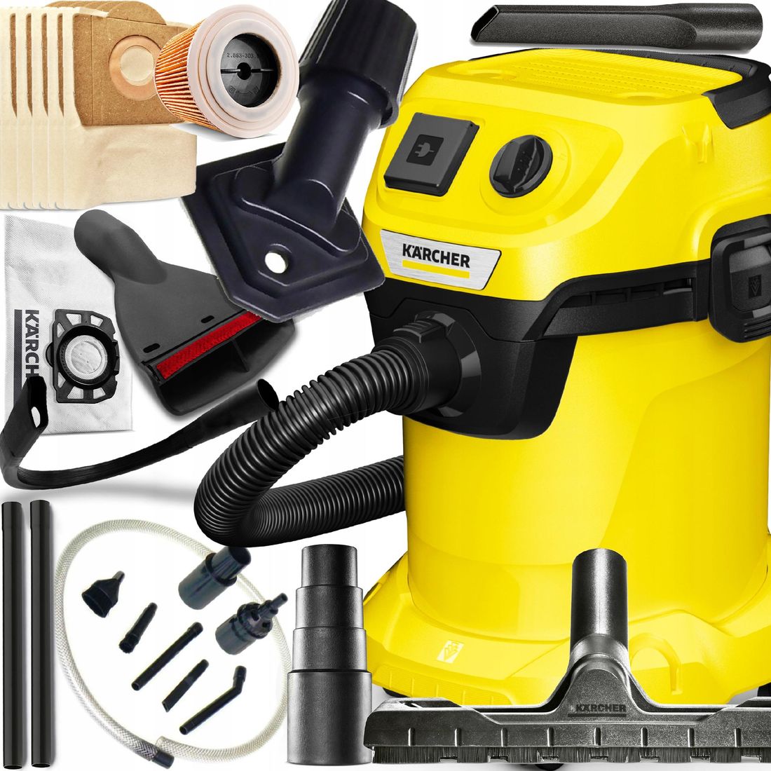 MOCNY ODKURZACZ PRZEMYSŁOWY KARCHER WD3P DO GARAŻU - ERLI.pl