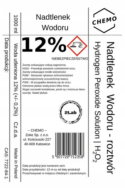 Nadtlenek Wodoru 12%. Woda Utleniona.1000 ml. Czda - ERLI.pl