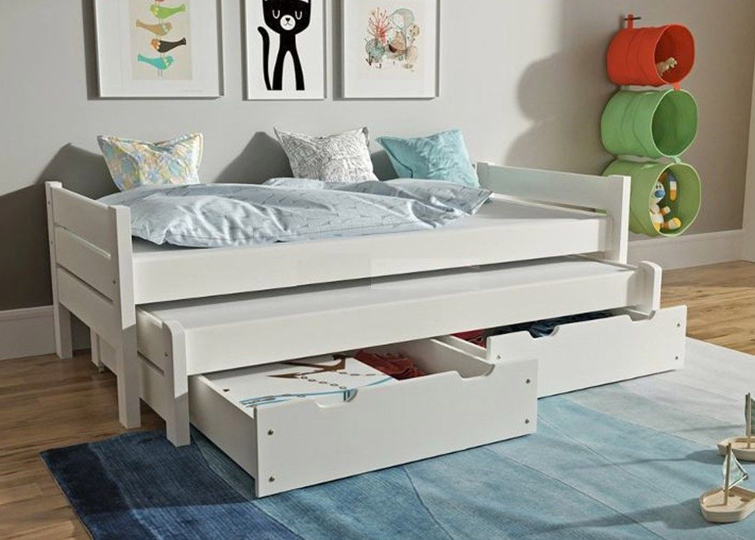 Łóżko drewniane dziecięce podwójne spanie 90x200 TIMBER, białe ...