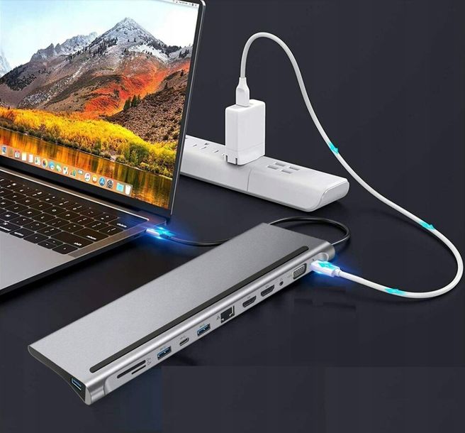 STACJA DOKUJĄCA HUB USB-C 12w1 RJ45 2x HDMI 4K M1 – 149237597 - ERLI.pl
