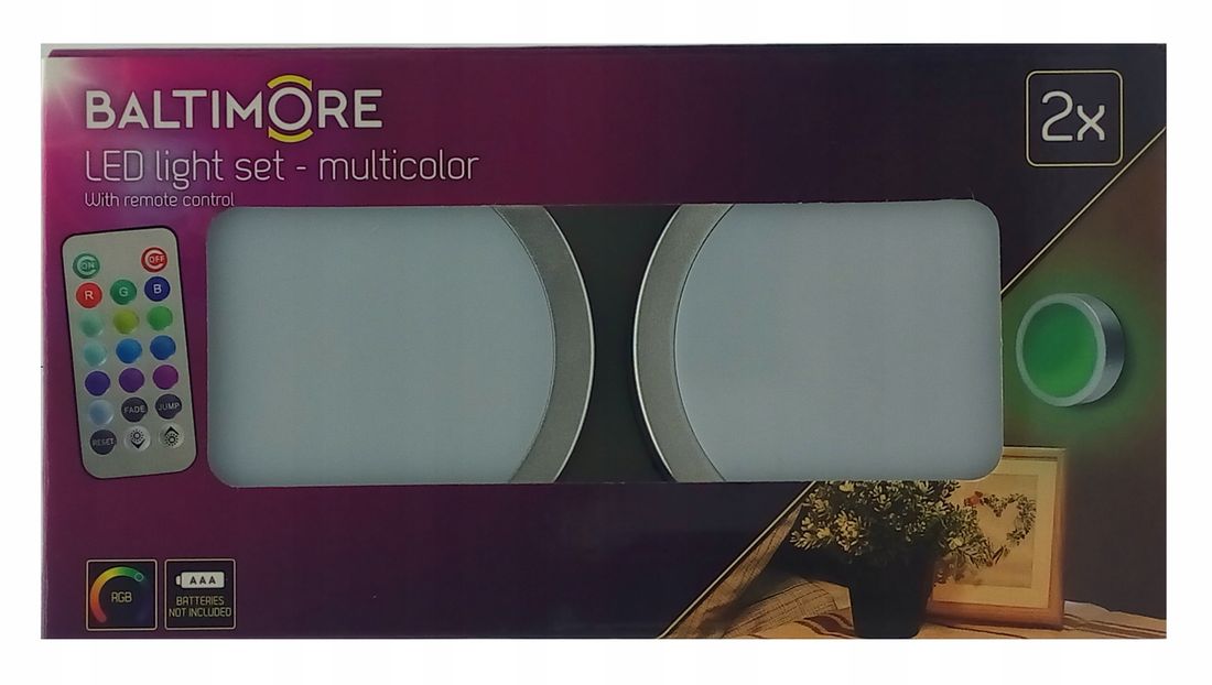 LAMPY BEZPRZEWODOWE WIELOKOLOROWE LED Z PILOTEM NA BATERIE BALTIMORE ...
