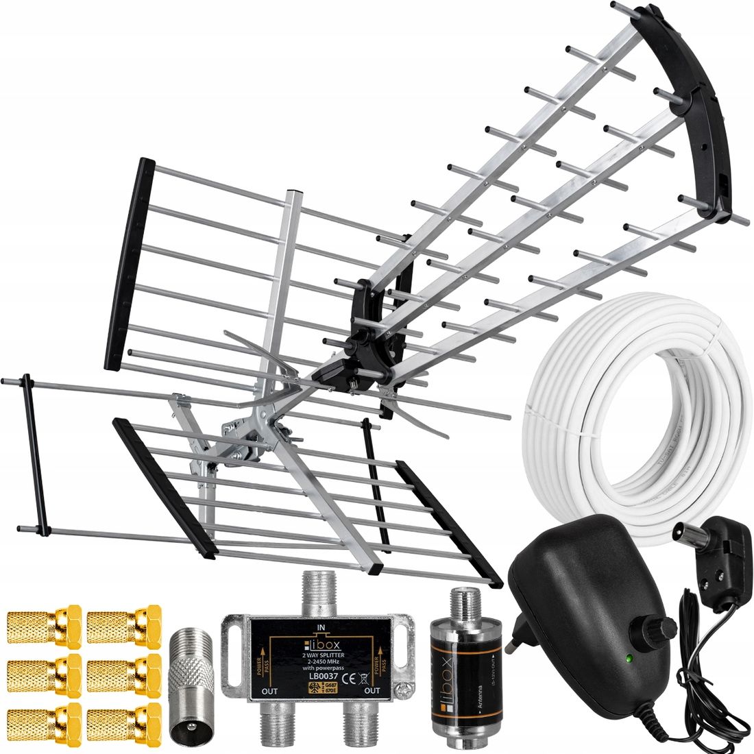 ANTENA DVBT2 DO TELEWIZJI NAZIEMNEJ COMBO 4K LTE MUX8 WZMACNIACZ ZESTAW 2TV - ERLI.pl