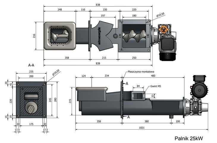 Palnik Retortowy 25 kW ŻELIWNY Ślimak i Korpus ekogroszek EkoEnergia ...