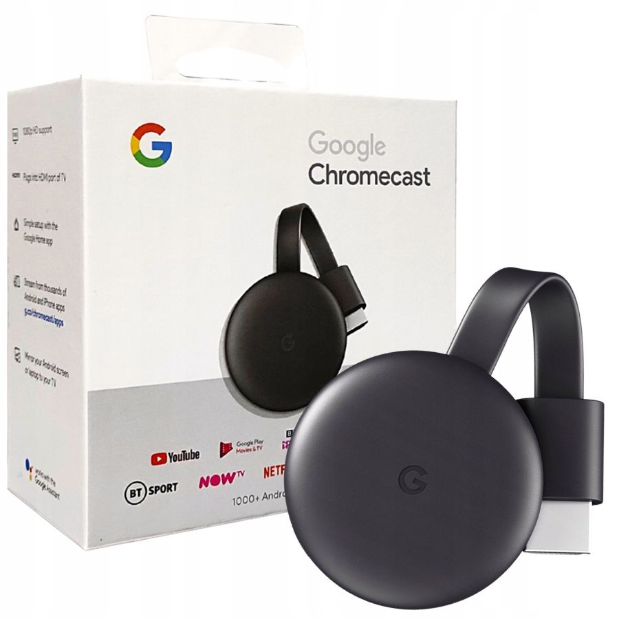 Odtwarzacz multimedialny Chromecast 3.0 GOOGLE HDMI SMART TV WIFI - ERLI.pl