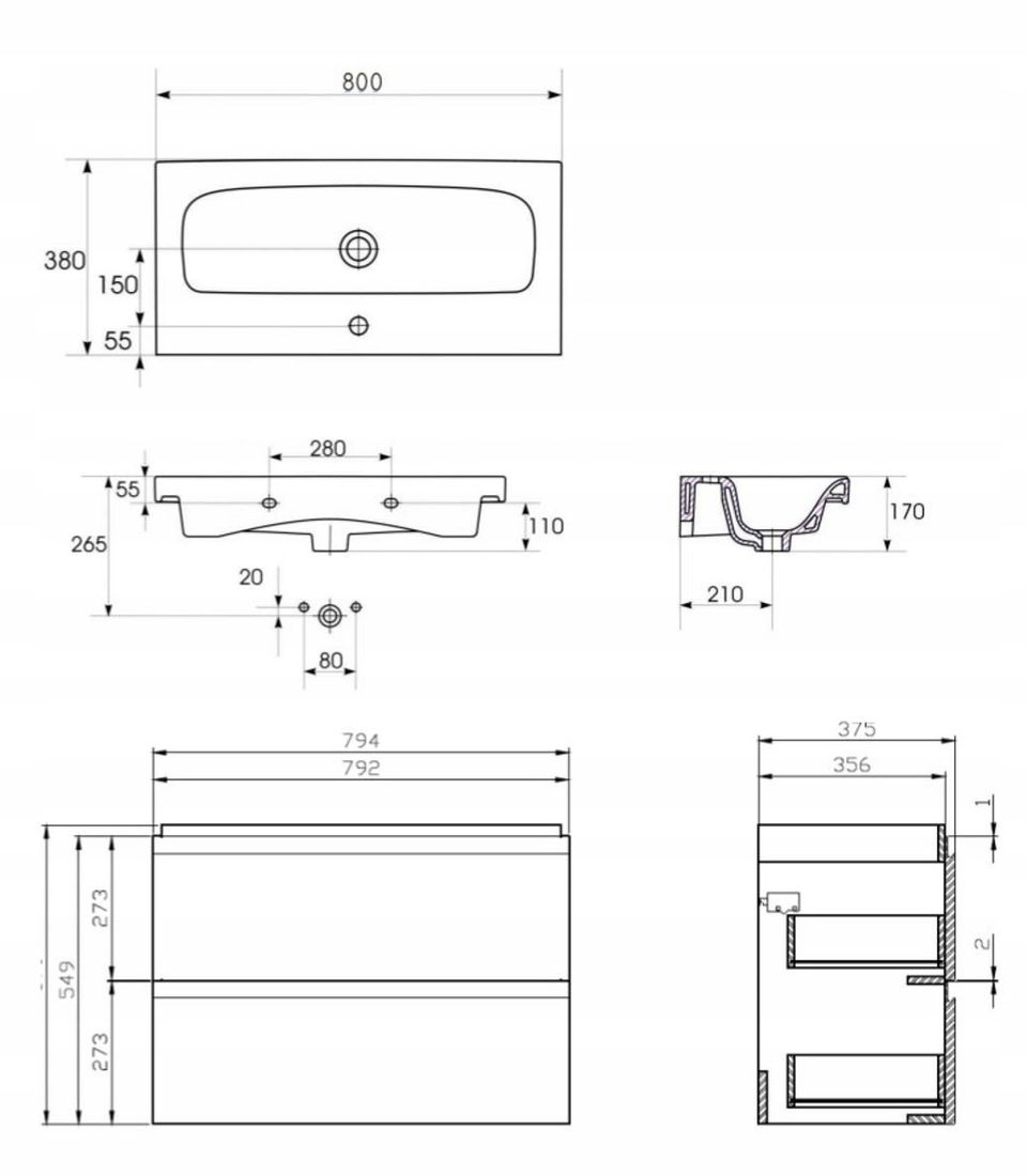 ZESTAW SZAFKA Z UMYWALKĄ 80 CERSANIT MODUO SLIM - ERLI.pl