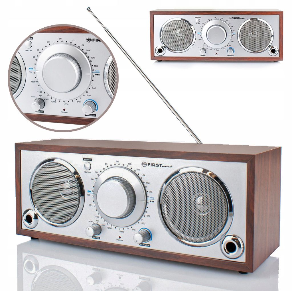 STYLOWE DREWNIANE RADIO FM AUX RETRO FIRST AUSTRIA - ERLI.pl