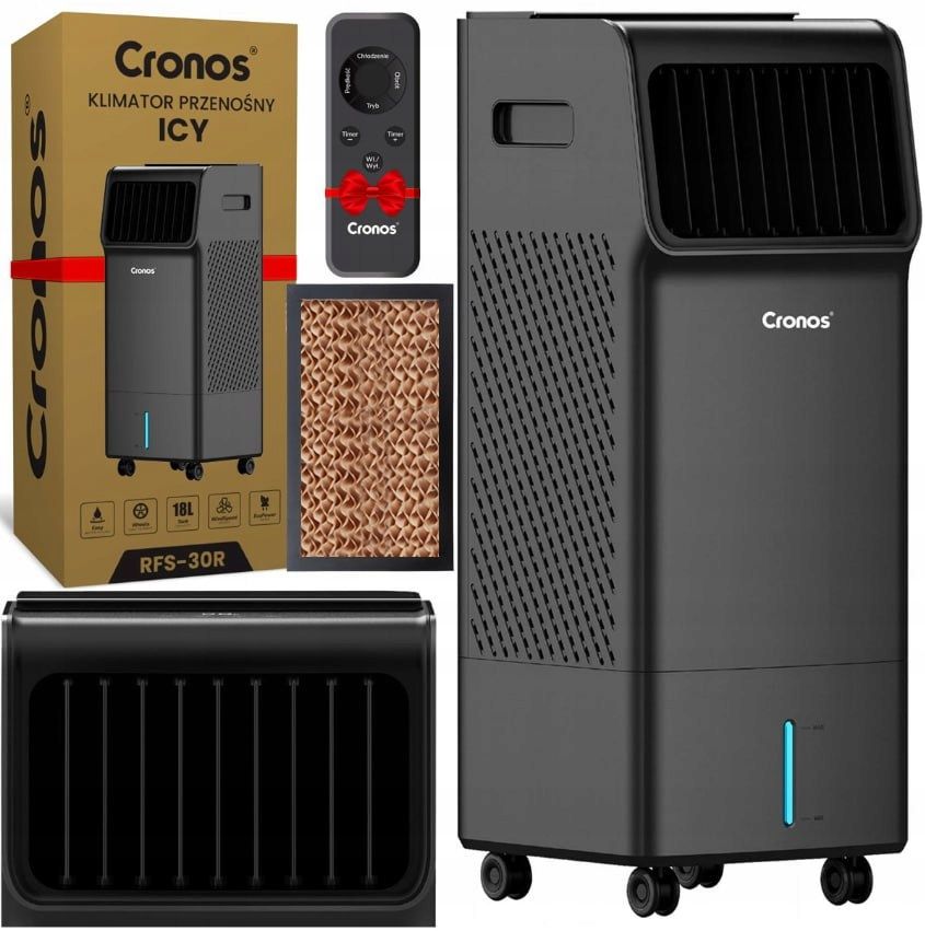 KLIMATOR KLIMATYZER PRZENOŚNY ZBIORNIK 18L JONIZACJA 1200 m³/h CZARNY ...