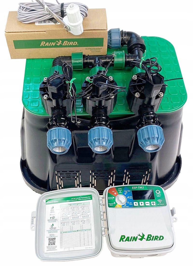 Zestaw do nawadniania RainBird 3 sekcje sterownik zewnętrzy, trawnik 300m 2 – 150673560 - ERLI.pl