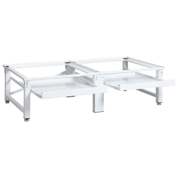 Podest pod pralkę i suszarkę z wysuwanymi półkami, biały - ERLI.pl