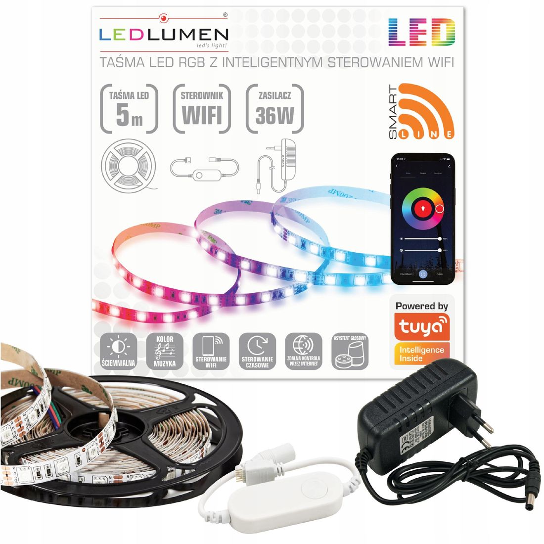 Zestaw Zasilacz Sterownik Taśma Led Wifi 300 Smd 5m Rgb Cct Tuya Smart