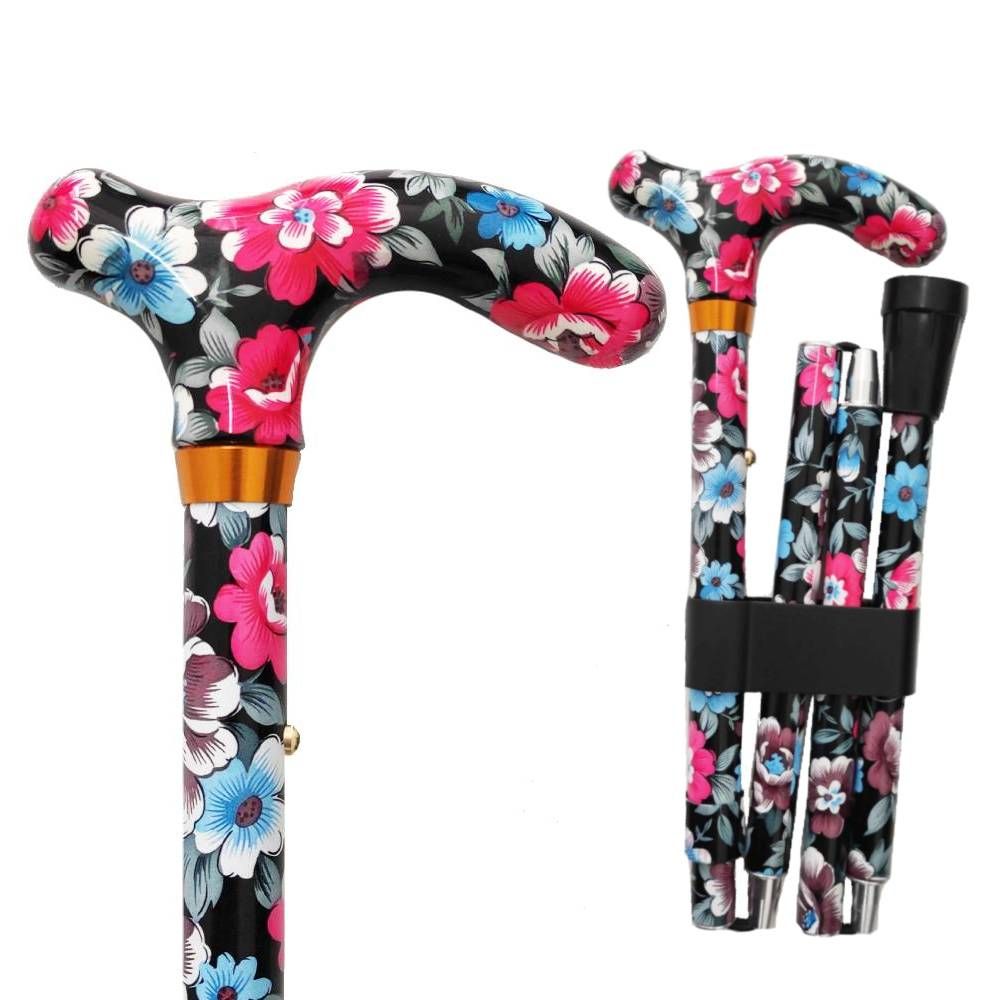 LASKA INWALIDZKA SKŁADANA DO CHODZENIA DAMSKA ELEGANCKA W KWIATY NA ...