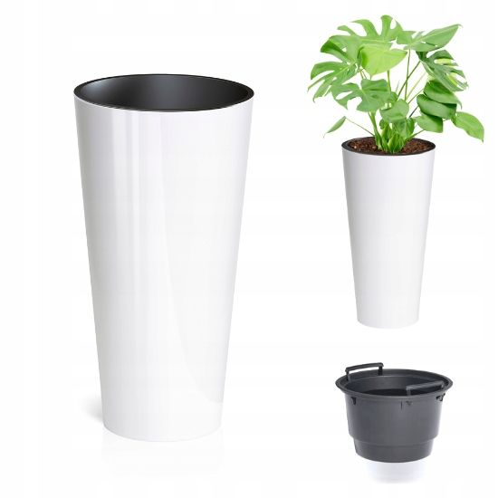 Wysoka Doniczka w połysku Slim 30x57cm Tubus Biała - ERLI.pl Wysoka Doniczka w połysku Slim 30x57cm Tubus Biała - ERLI.pl