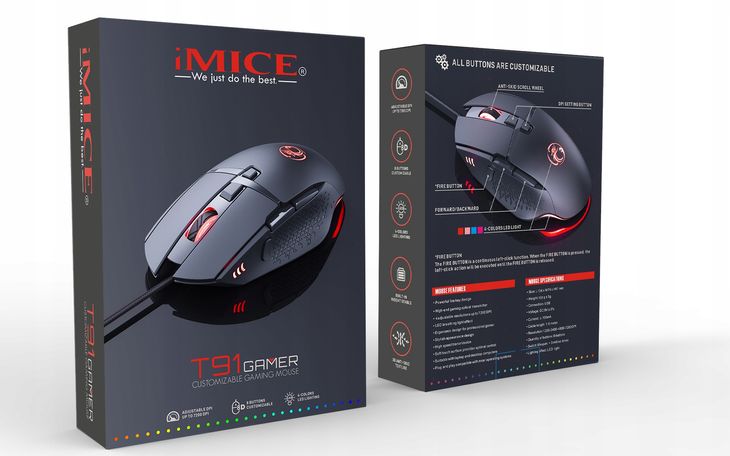 Myszka Gamingowa iMICE T91 7200 DPI RGB Premium - ERLI.pl