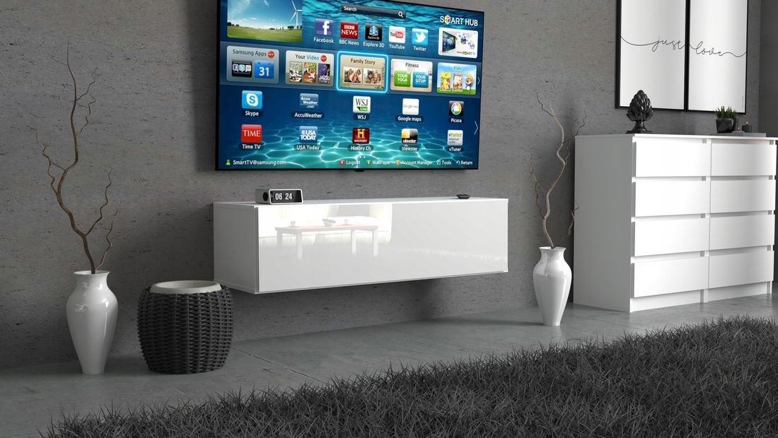 NOWOCZESNA WISZĄCA SZAFKA RTV 140 CM BIAŁA POŁYSK – 151107653 - ERLI.pl