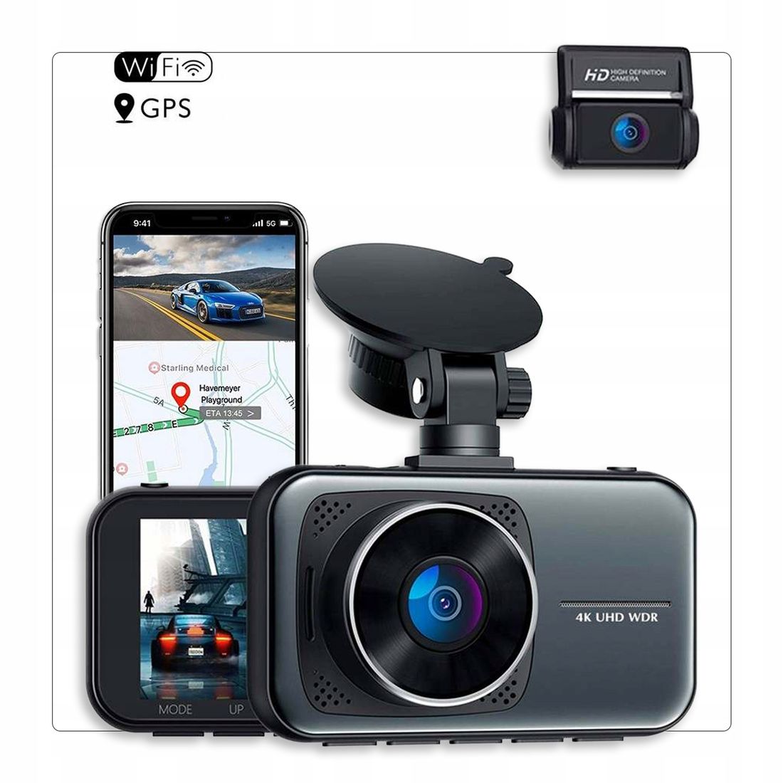 wideorejestrator kamera samochodowa 4k UltraHD PRZÓD TYŁ WiFi GPS MenuPL – 160490753 - ERLI.pl