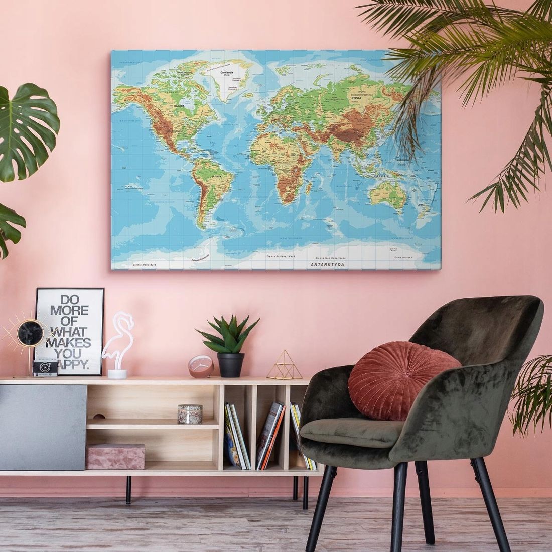 Obraz MAPA ŚWIATA Po Polsku na Ścianę 40x30 - ERLI.pl