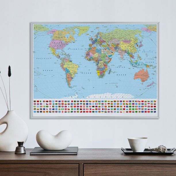 Plakat Polityczna MAPA ŚWIATA Kontynenty 93x62 - ERLI.pl