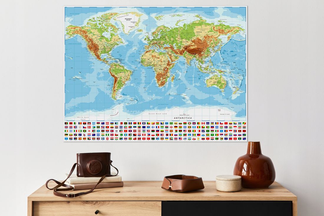 Plakat MAPA Fizyczna Świata Na Ścianę 140x100 - ERLI.pl