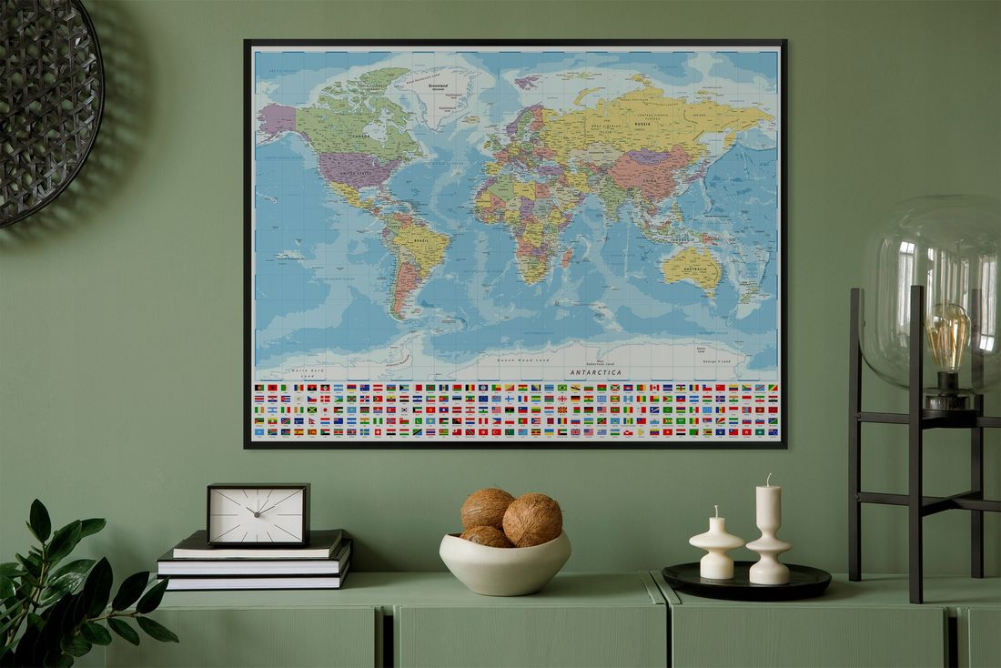 Plakat MAPA Świata Polityczna Kontynenty 93x62 – 151395552 - ERLI.pl