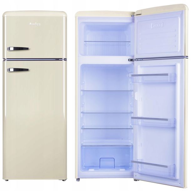 Lodówka retro Amica KGC 15635B A++ beżowa 144 cm - ERLI.pl