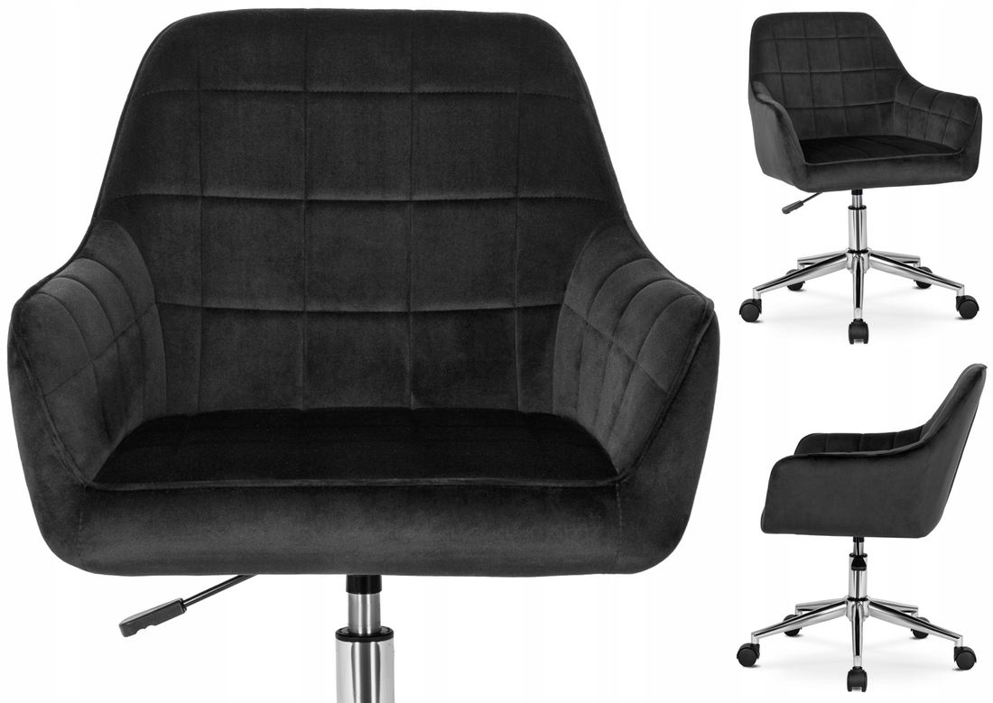 Fotel Biurowy Obrotowy Welur Krzesło Do Biurka Młodzieżowe FABIO Czarny ...