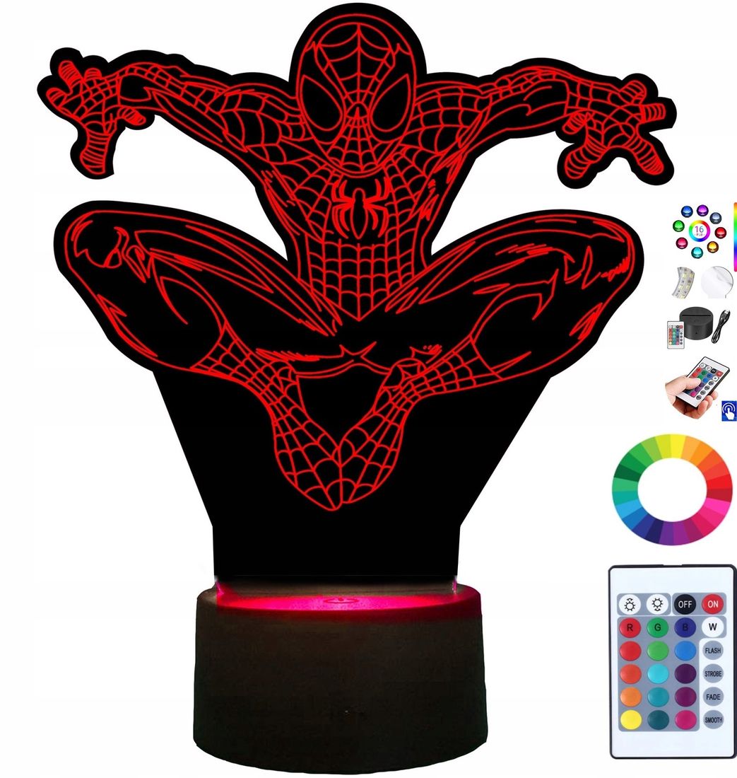 Lampka na biurko Statuetka Led Spider Man 16 kolorów Twój Napis PLEXIDO ...