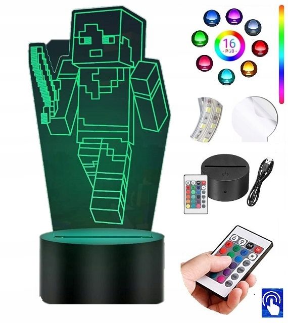 Lampka na biurko Minecraft 16 kolorów LED PLEXIDO – 152158692 - ERLI.pl