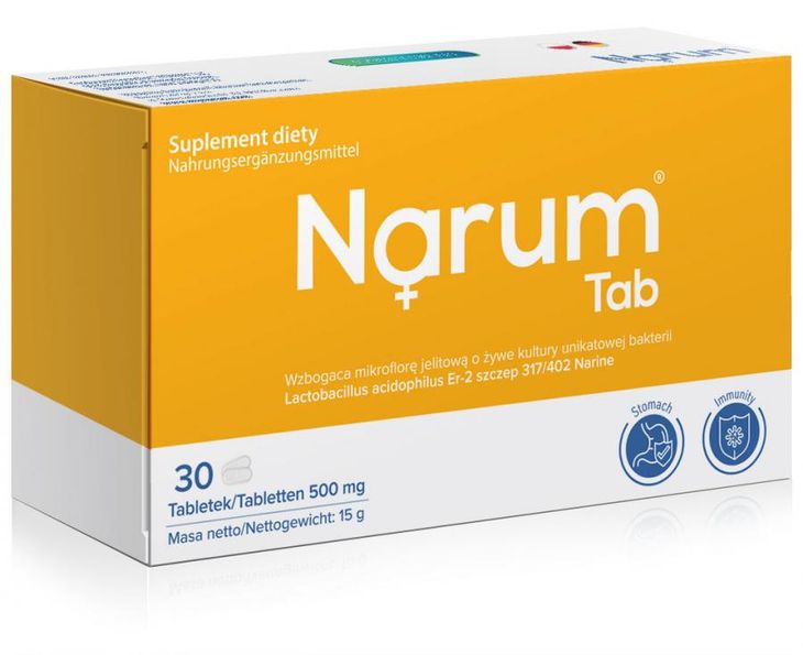 Narum Tab 500 mg | 30 tabletek - PROBIOTYK NA ZDROWY ŻOŁĄDEK ...