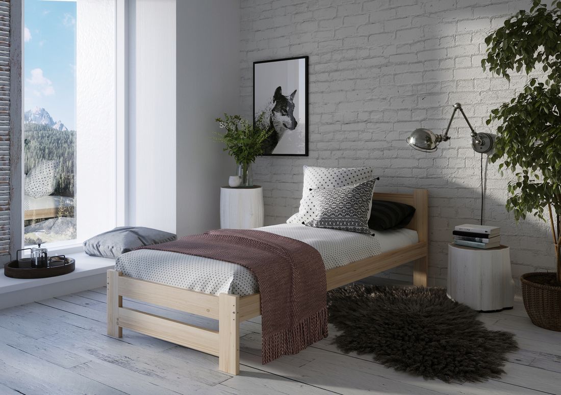 ŁÓŻKO DREWNIANE 90x200 B sosnowe WYSOKI ZAGŁÓWEK - ERLI.pl