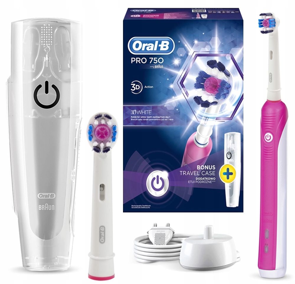 SZCZOTECZKA ELEKTRYCZNA Oral-B PRO750 3DWHITE ETUI - ERLI.pl