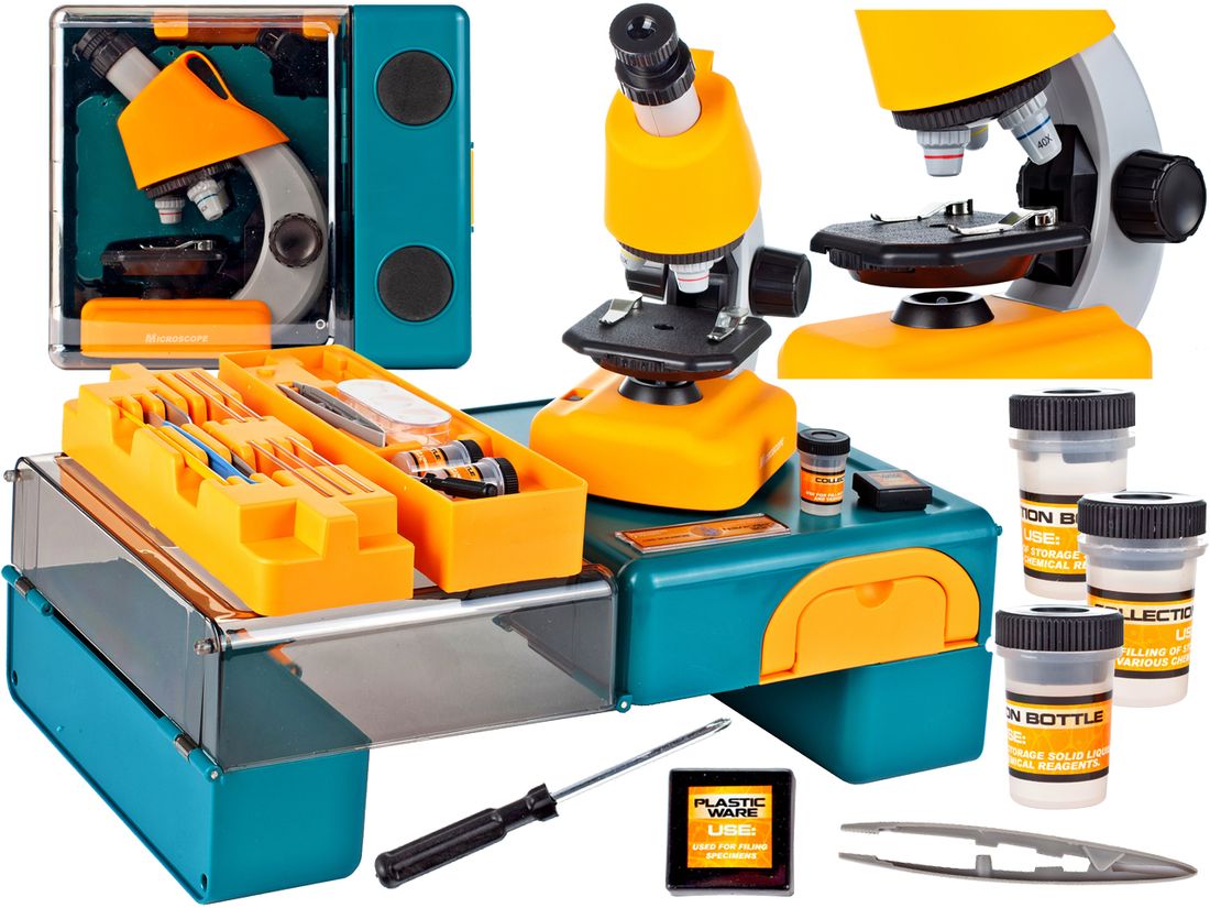 NAUKOWY MIKROSKOP DLA DZIECI WALIZKA Z AKCESORIAMI - ERLI.pl