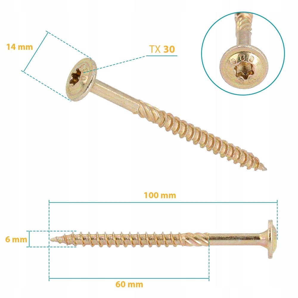 Wkręty ciesielskie Talerzowe do drewna TORX 6x100 - ERLI.pl