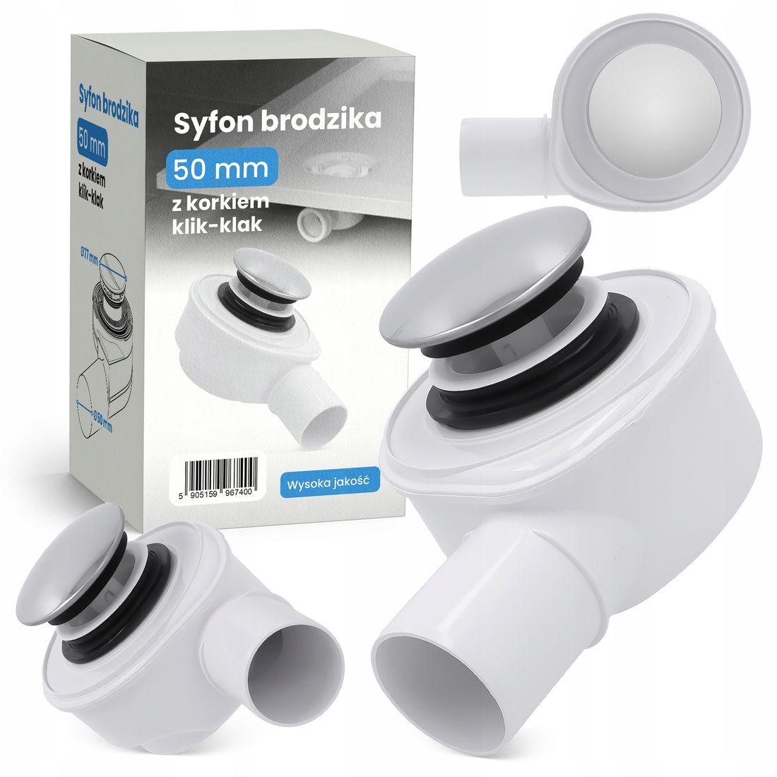 Syfon Brodzika Odpływ Wanny Prysznica Niski Plastikowy 50mm Korek Klik ...