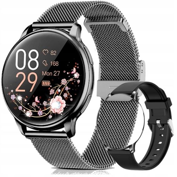 CZARNY ELEGANCKI SMARTWATCH ZEGAREK DAMSKI rozmowy POLSKIE MENU ...