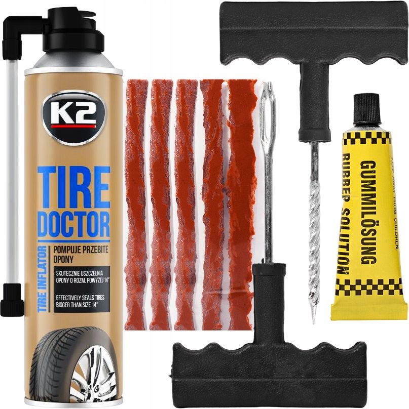 K2 TIRE DOCTOR 500ML W SPRAYU USZCZELNIACZ + ZESTAW NAPRAWCZY DO OPON ...