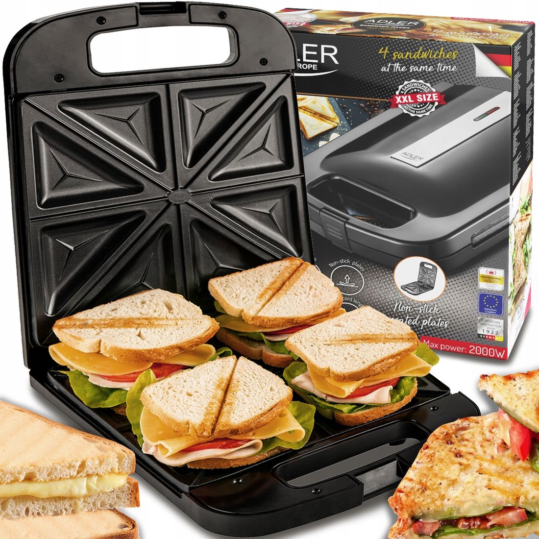 TOSTER OPIEKACZ XXL 4 KANAPKI 2000W TOSTY SANDWICH - ERLI.pl TOSTER OPIEKACZ XXL 4 KANAPKI 2000W TOSTY SANDWICH - ERLI.pl